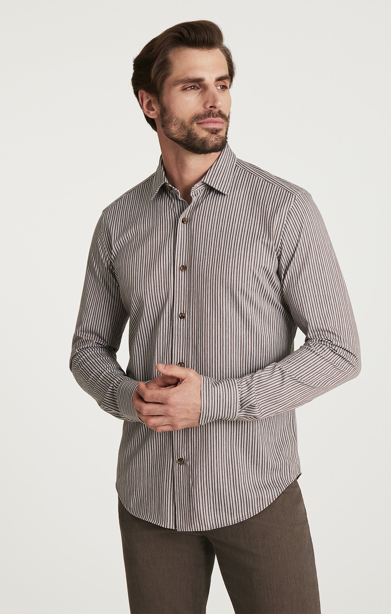 34 Heritage Men's Striped Shirt in Brown